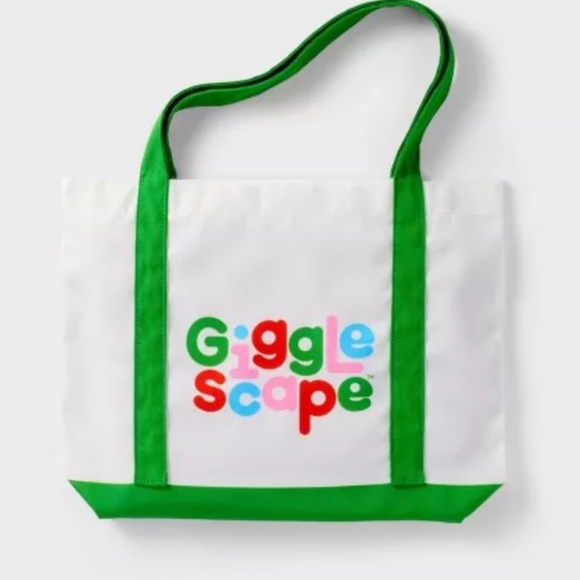 Giggle Scape | Bags | Giggle Scape White And Green Tote Bag New | Poshmark
